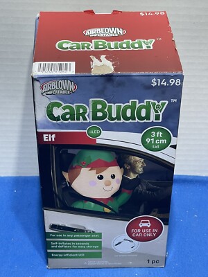 Gemmy Airblown Inflatable Elf Car Buddy 3 Ft LED Christmas Car Lighter ...