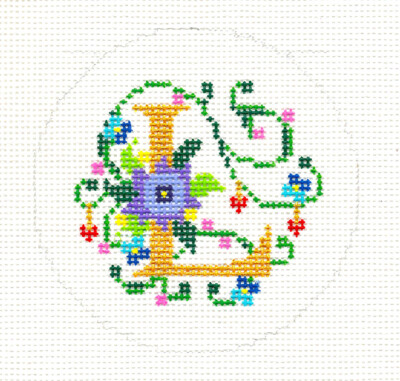 Alphabet Letter "L" Floral Design handpainted Needlepoint Canvas 3" Rd ...
