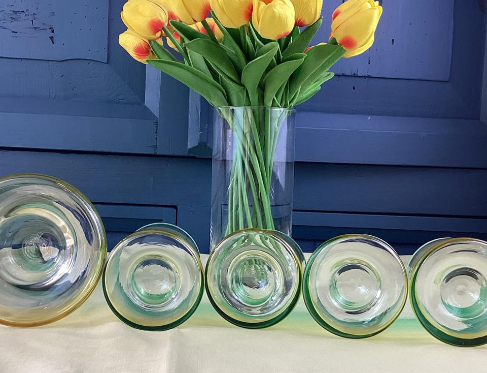 Ombre Gradient 4 Glass Tumblers & Carafe Decanter Drinkware Set Yellow ...