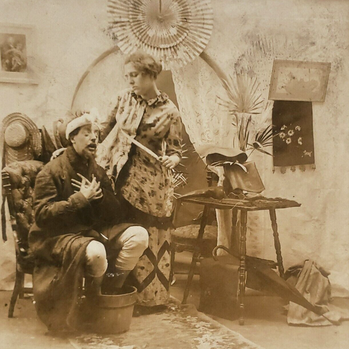 Women Nursing Sick Uncle Stereoview c1890 Umbrella Hungover Drunk Man ...