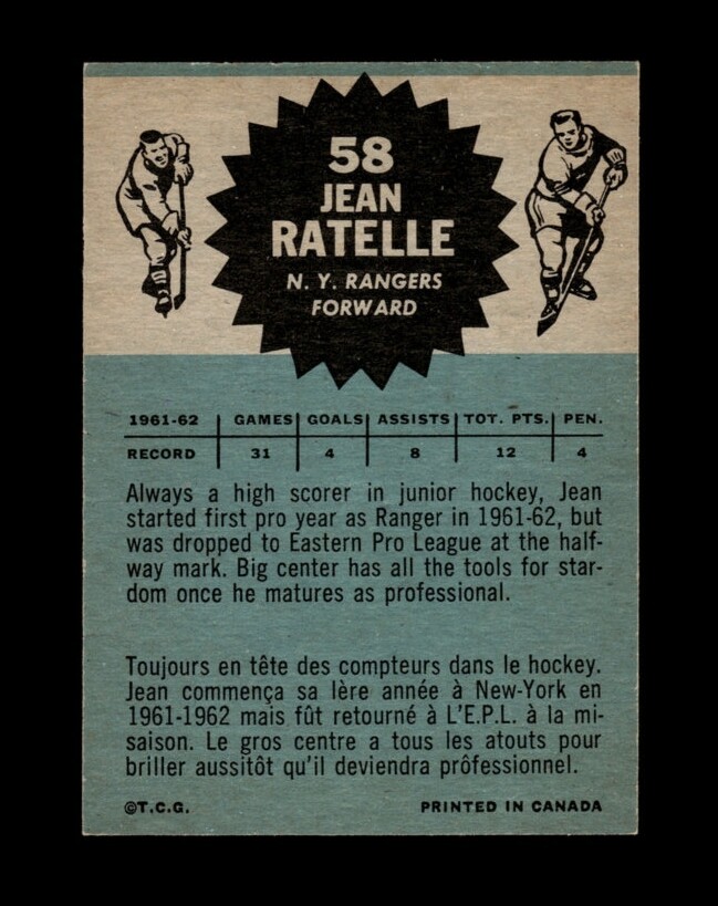 1962-63 Topps Set-Break # 58 Jean Ratelle NR-MINT *GMCARDS* | eBay