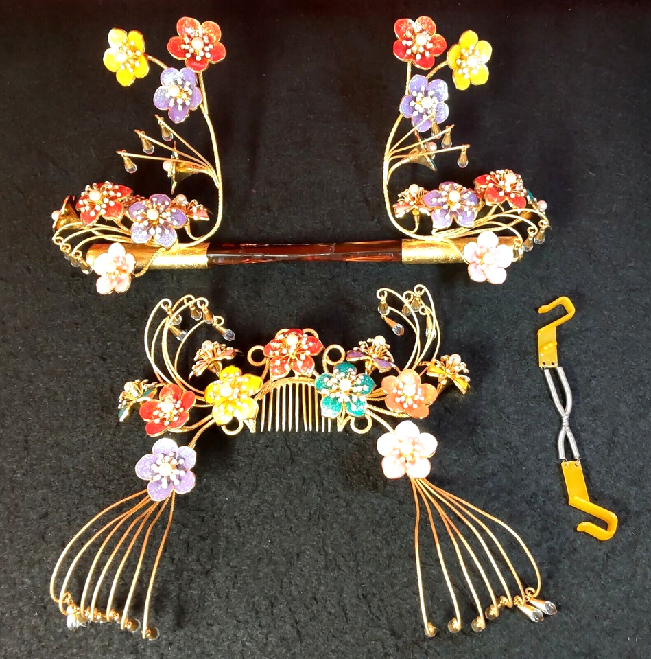 Japanese Kushi Kanzashi set Twinkle Flower Metal Kimono Hair Ornament ...