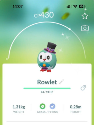 Shiny Rowlet wearing a Halloween hat - TRADE - Registered Shiny Rowlet ...