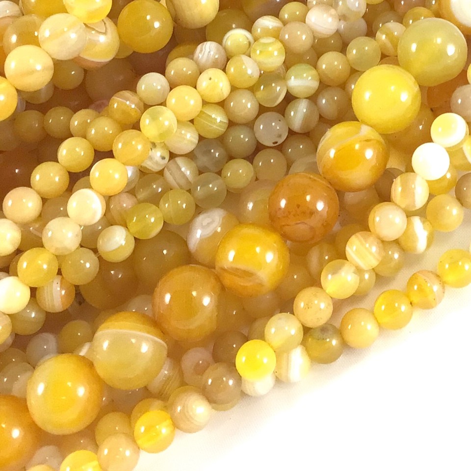 Natural Gold Yellow Stripe Agate Round Bead 15" Jewelry Making Gemstone ...