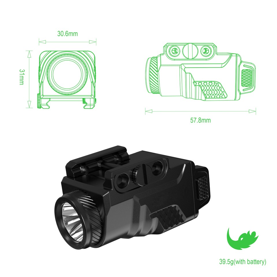 800 Lumen Pistol Light Handgun Flashlight Tactical Light for Picatinny ...
