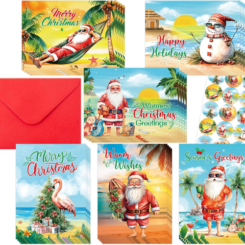 Beach Christmas Cards Tropical Merry Christmas Greeting Cards Flamingo ...