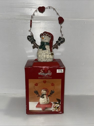 Cast Iron Base Primitive Snowman Mantel Hook Christmas Stocking Holder ...