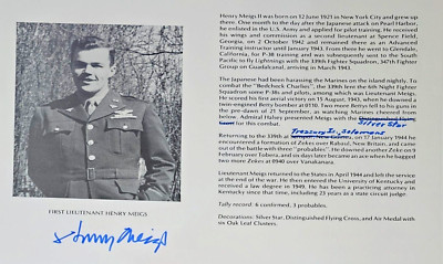 Henry Meigs signed 8X10 Bio photo P-38 Fighter Ace 6V 347FG Guadalcanal ...