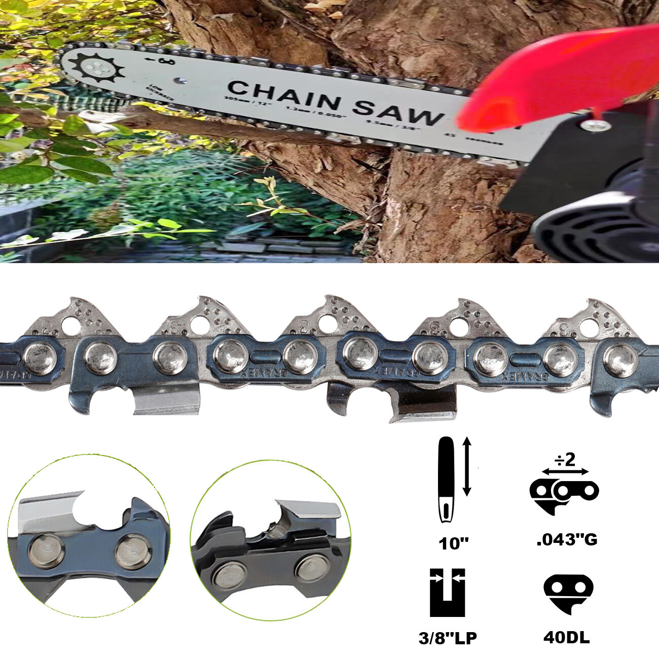 2PCS 10" Chainsaw Chain Blade For Bauer Harbor Freight 20V Battery 3/8 ...