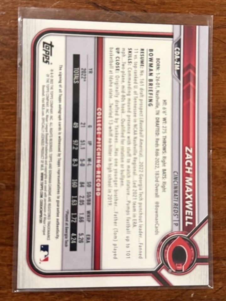2022 Bowman Draft Chrome Autographs Auto Green #CDA-ZM Zach Maxwell ...
