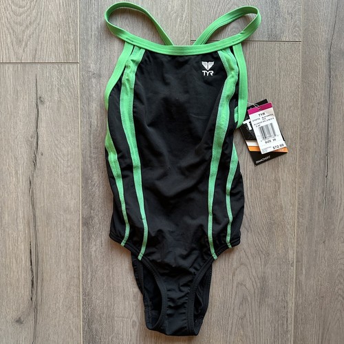 TYR Alliance DiamondFit Swimsuit Competition Team Black Green 26 NWT | eBay