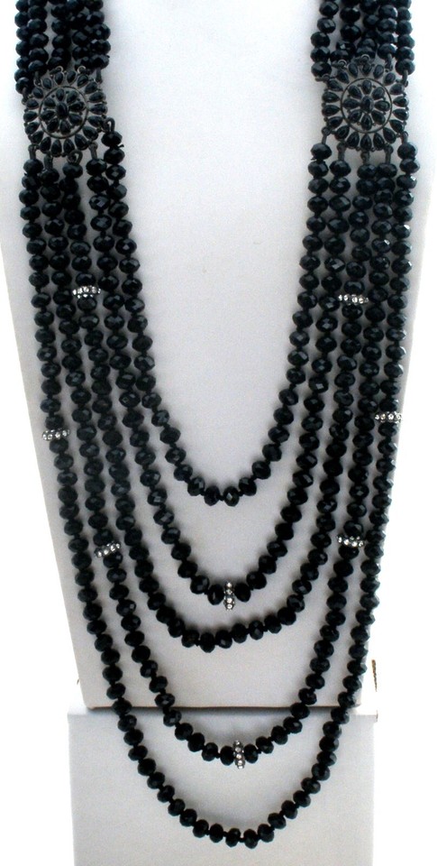 Chaps Black Bead Necklace Runway Statement Jewelry 5 Strands ...