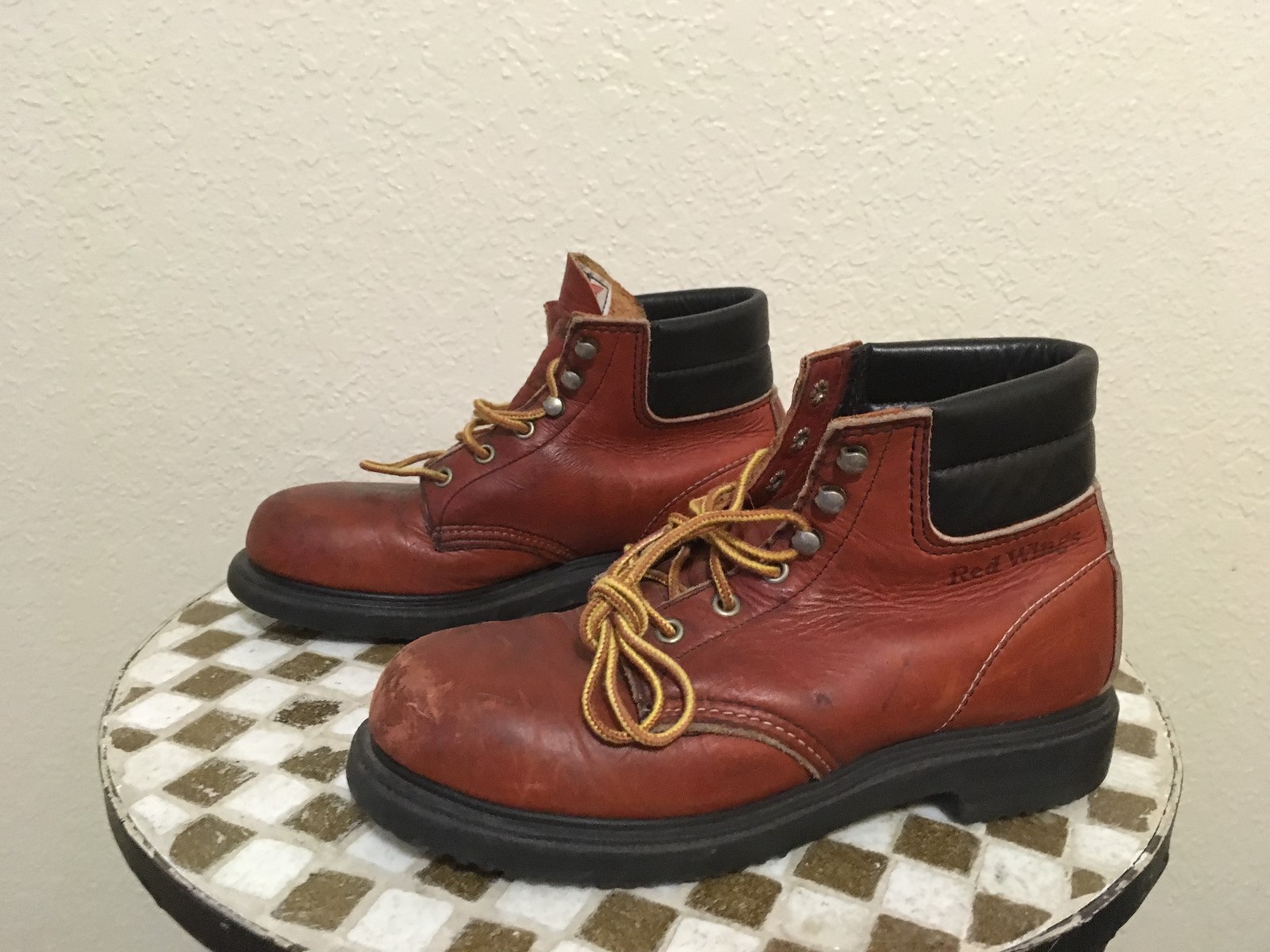 OXBLOOD STEEL TOE USA VINTAGE DISTRESSED RED WING CHORE WORK BOOTS 7 B ...