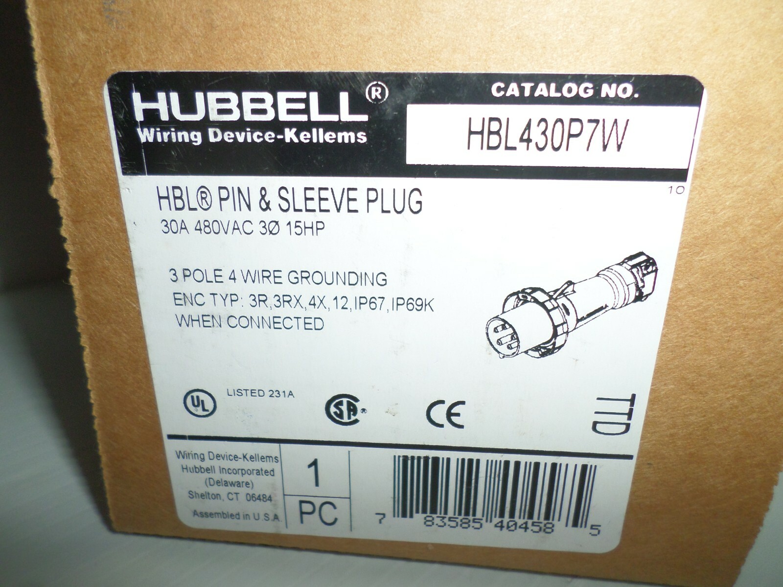 ⭐NEW IN BOX⭐Hubbell HBL430P7W 30-Amp Watertight Pin&Sleeve Plug 480V ...