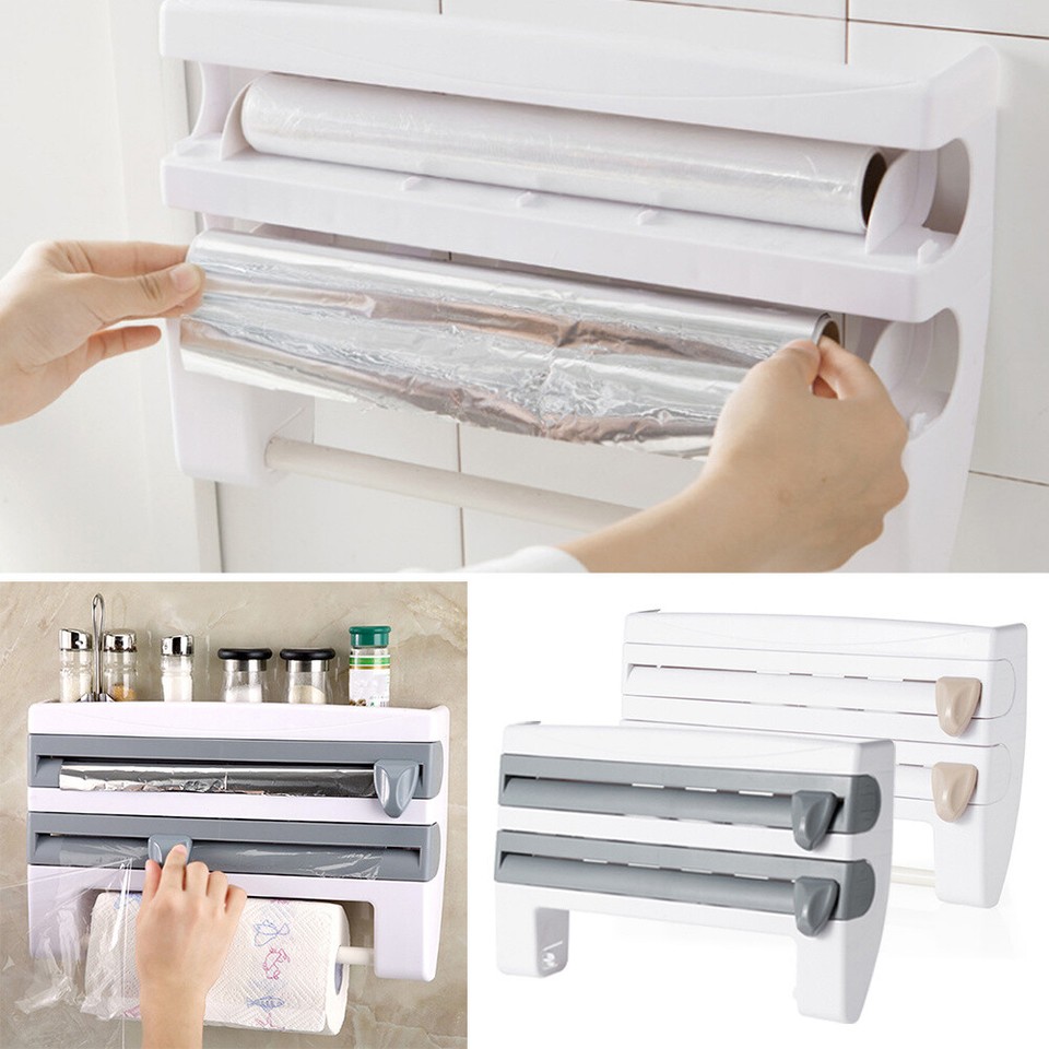 Cling Film & Kitchen Foil Dispenser Paper Towel Roll Holder Wall ...