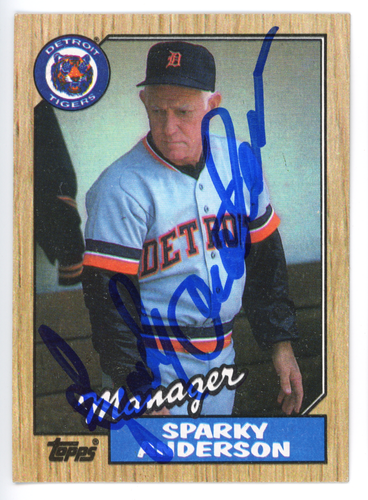 Sparky Anderson Signed 1987 Topps #218 Detroit Tigers HOF Autographed ...