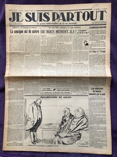 Politique : Journal " Je suis partout " de Brasillach - mars 1936 ...