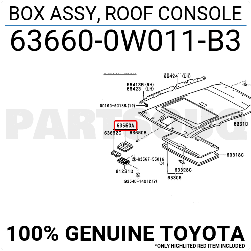 636600W011B3 Genuine Toyota BOX ASSY, ROOF CONSOLE 63660-0W011-B3 | eBay