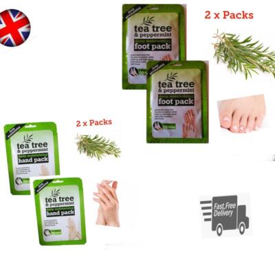 2 TEA TREE AND PEPPERMINT DEEP MOISTURISING HAND FOOT PACKS GLOVES ...