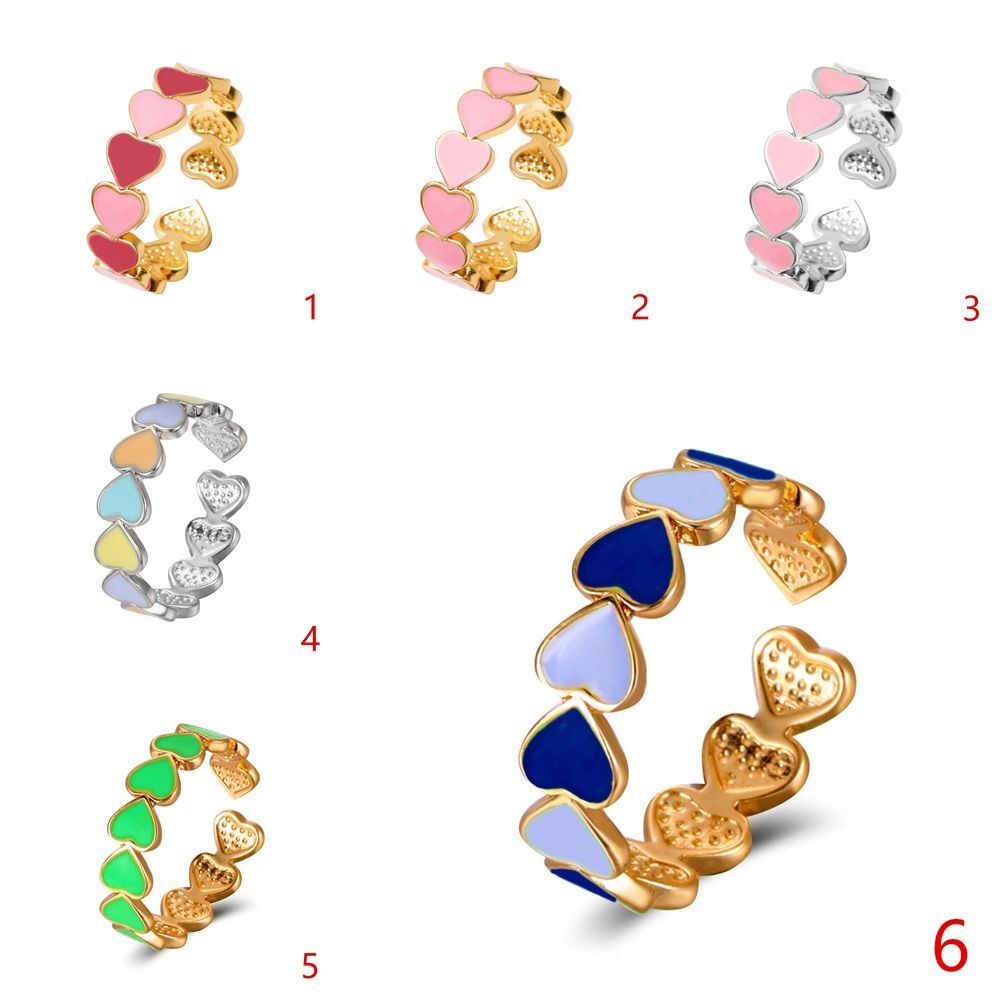 Oil Enamel Retro Lucky Rings Bohemian Adjustable Opening Love Heart ...