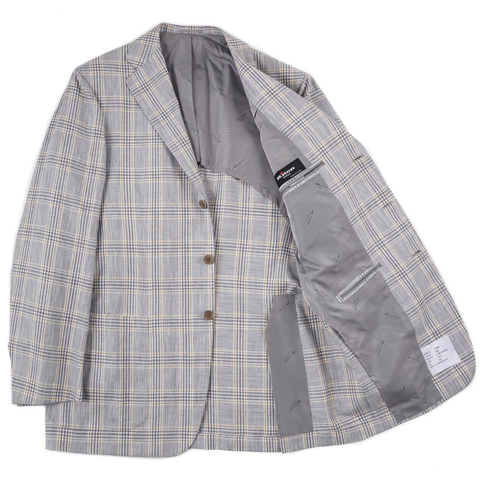 Kiton Light Gray and Yellow Check Cashmere-Hemp Sport Coat 40R (Eu 50 ...