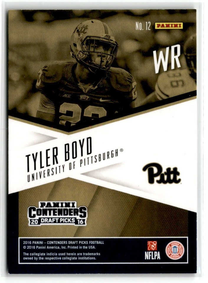 Tyler Boyd Pittsburgh 2016 Panini Contenders Draft Picks School Colors ...