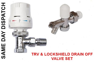 Thermostatic Radiator Valve Set TRV + Lockshield Drain Off Valve 15mm x ...