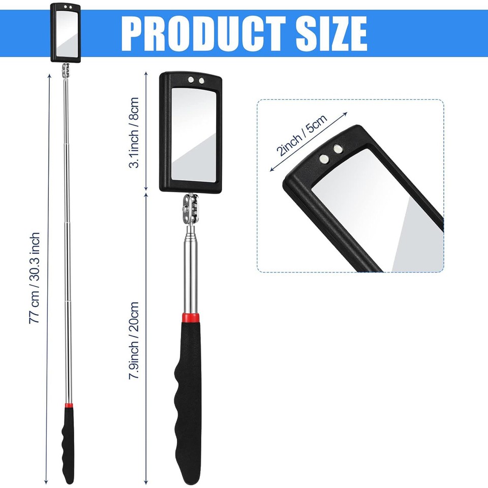 Inspection Mirror LED Lighted Mechanic Telescoping illuminate Swivel ...