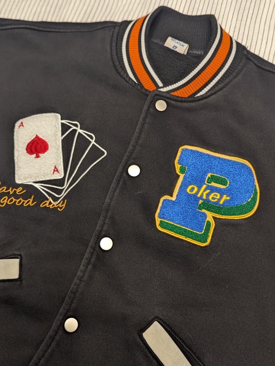 Embroidered Varsity Poker Jacket Black And Orange Embroidered Varsity Poker Jacket Black And Orange