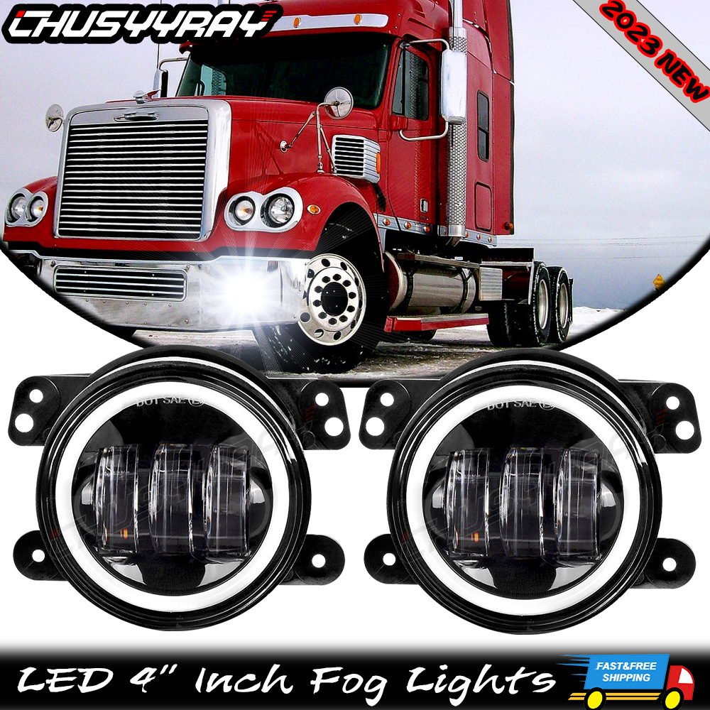 for Freightliner Coronado LED 4" Inch Round Fog Lights Angel Eyes Lamps ...