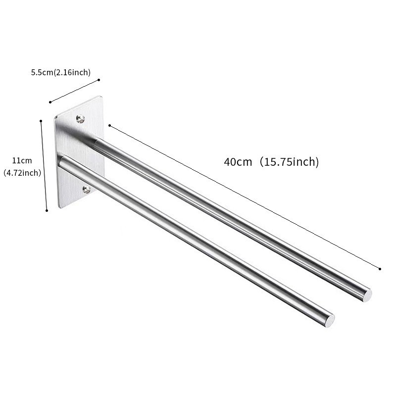 Punch-free Mount Towel Bar Stainless Steel Construction Sticky Backing ...