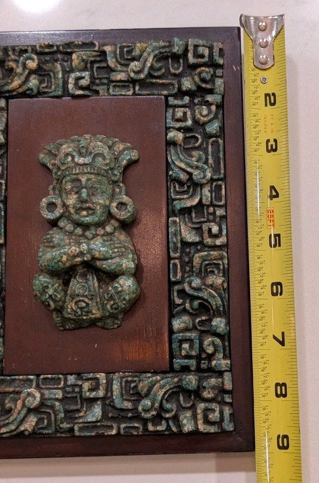 Vtg Zarebski Crushed Malachite & Wood 3D Wall Art Plaque Mayan Aztec | eBay