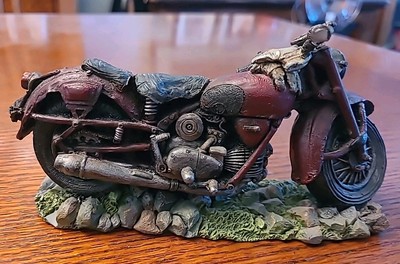 🏍️ "Popular Imports, Inc." Vintage‑Style Red/Brick‑Red Resin Motorcycle ...