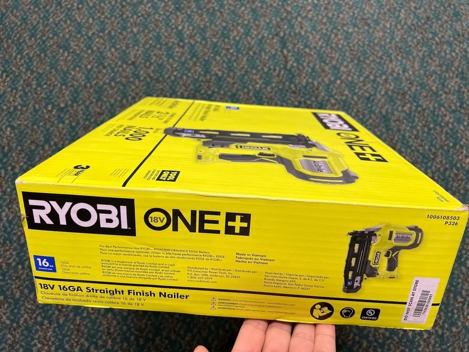 Ryobi P326 ONE+ 18V AirStrike 16-Gauge Cordless Finish Nailer (Tool ...