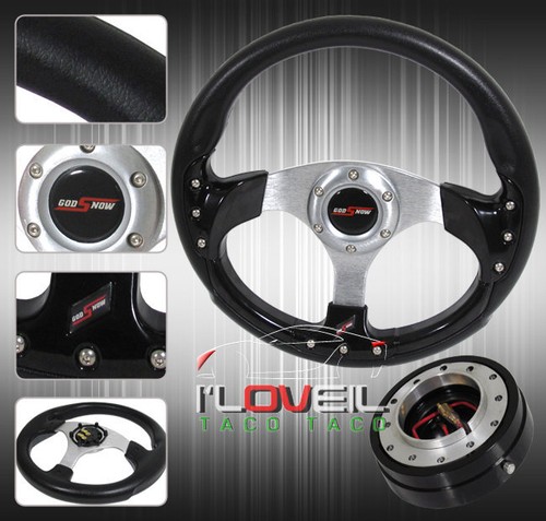320mm Black Drift Steering Wheel + 1.5" Slim Quick Release Adapter ...