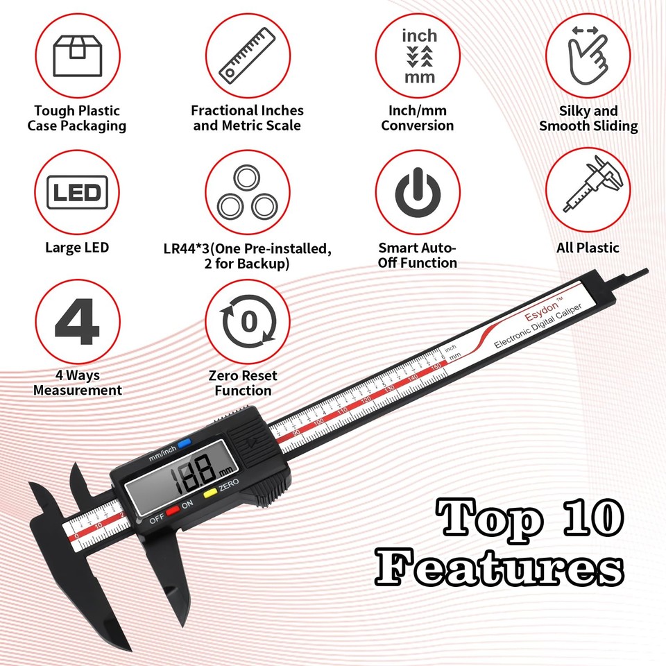 Calibrador digital con pantalla LCD grande y función de apagado ...