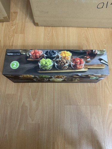 Home Essentials Table Setter 2 Acacia Wood Serving Boards 6 Glass Bowls ...