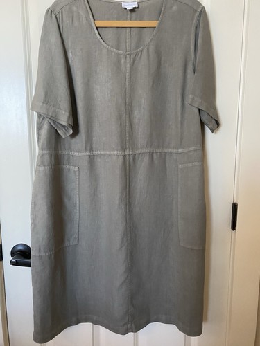 J Jill Linen Dress Size XL Sage Green Short Sleeves | eBay