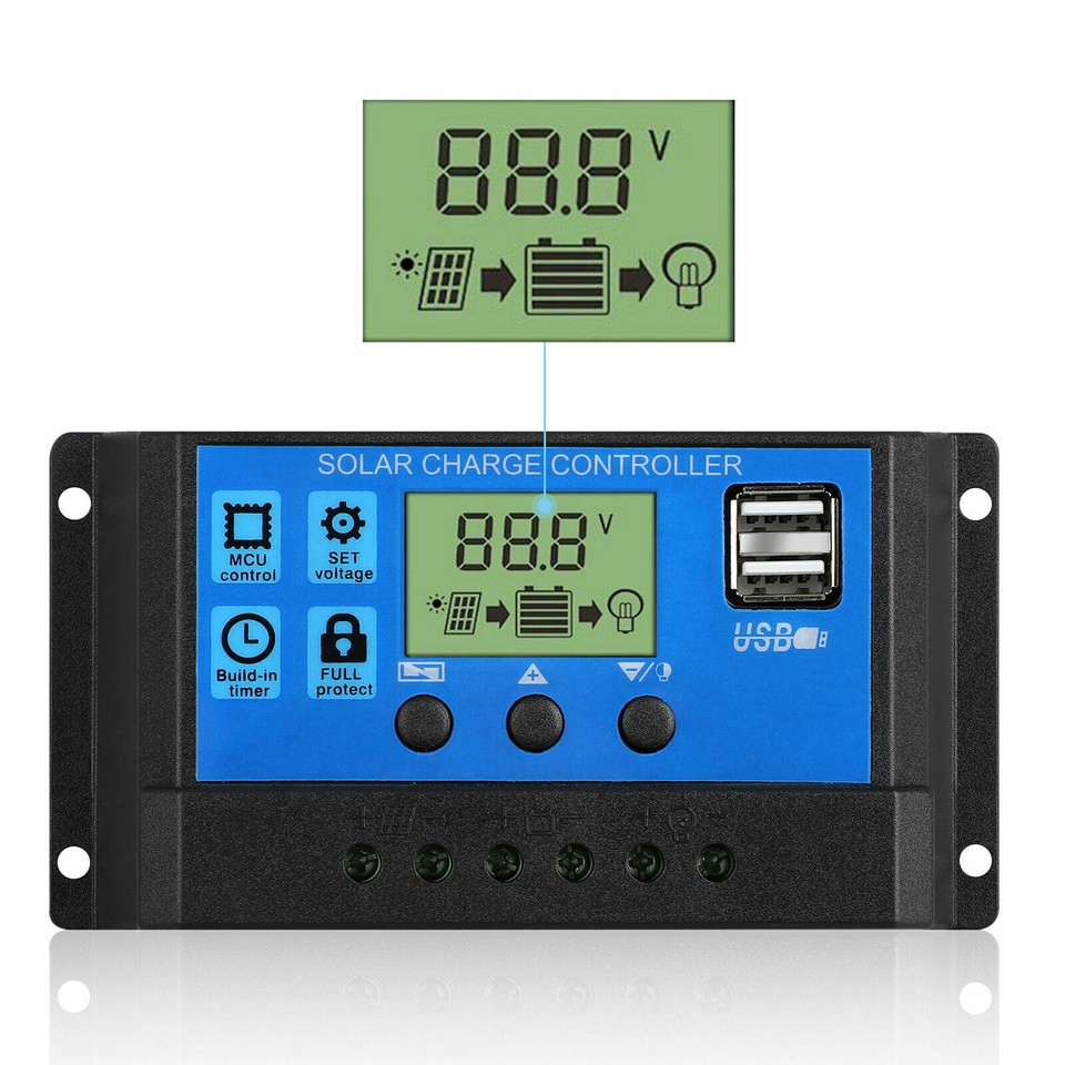 10/20/30/40/60A PWM Solar Panel Battery Regulator Charge Controller USB ...