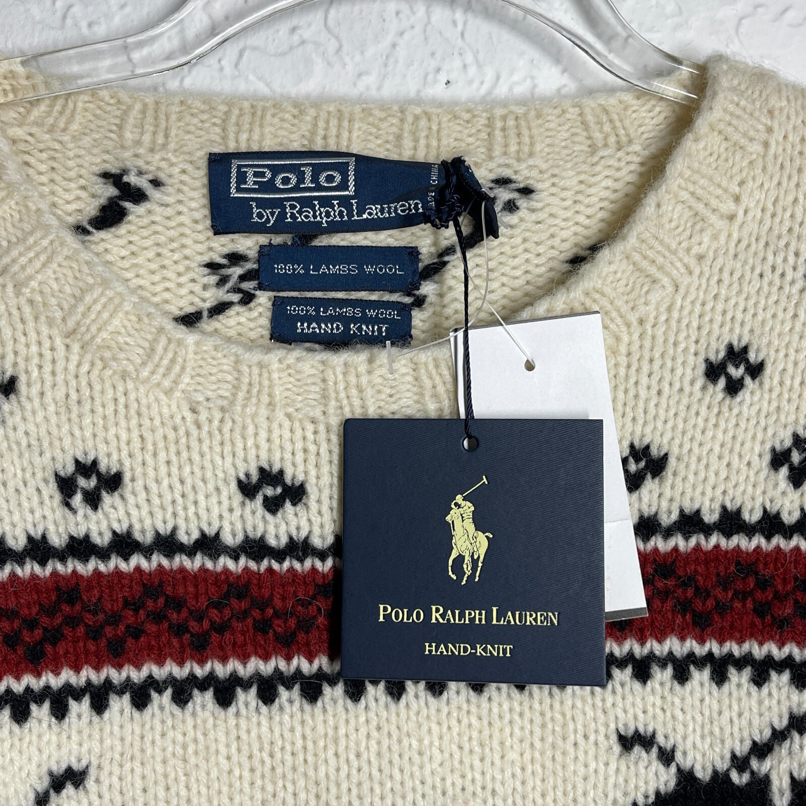 NWT Vtg 90s Polo Ralph Lauren Sweater Hand Knit 100% Lambs Wool Stag ...