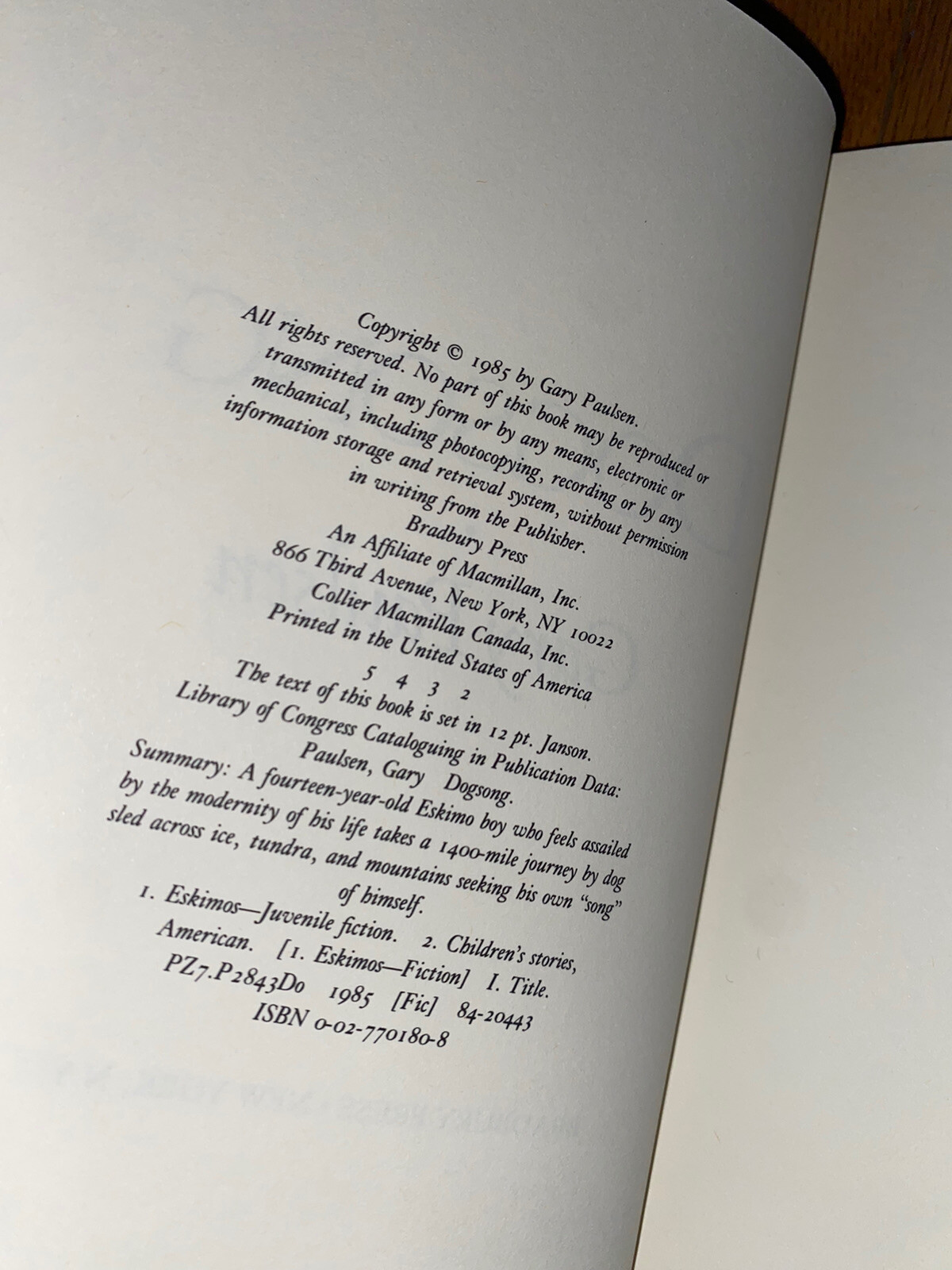 GARY PAULSEN SIGNED AUTOGRAPHED DOGSONG FIRST EDITION HARDCOVER BOOK ...