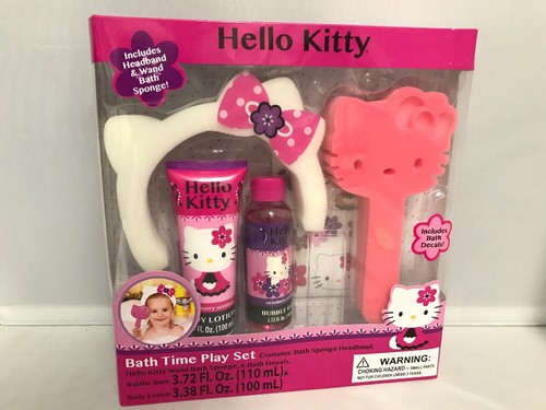 Hello Kitty Bath Time Play Set Bath Sponge Headband, Wand, Bubble Bath ...