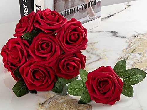 Artificial Flower Foam Rose 25pcs Real Looking Fake Rose with Stems ...