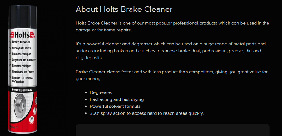 Holts Professional Brake & Clutch Cleaner Spray Grime Degreaser Remover ...