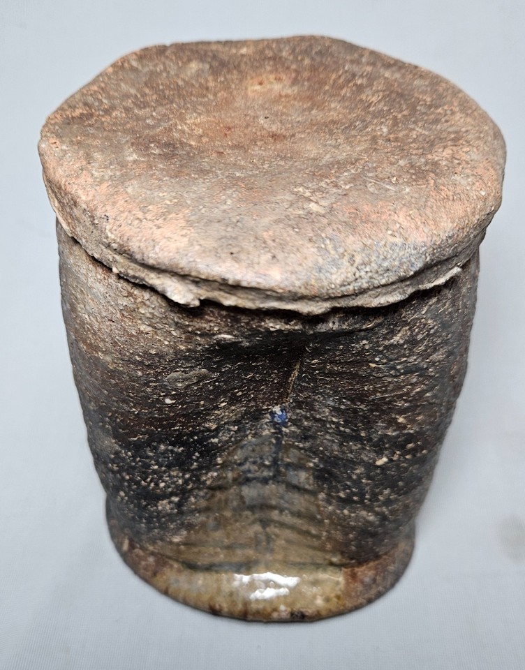 antique Japanese Shigaraki 18th 19th flower vase cup box pottery glaze ...