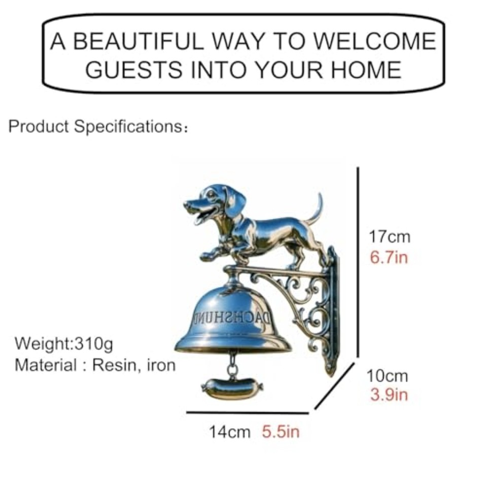 Dachshund Doorbell Outdoor Unique Metal Doorbell Wall-Mounted Silver ...