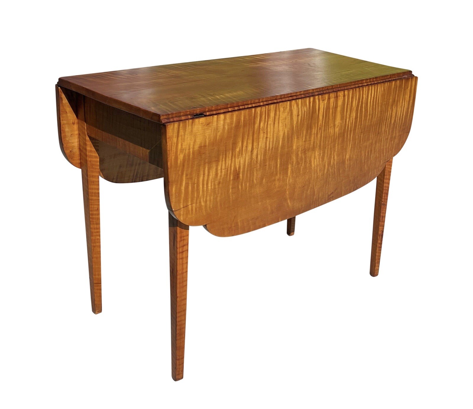 ANTIQUE FEDERAL PERIOD HEPPLEWHITE TIGER MAPLE DROP LEAF TABLE WITH ...