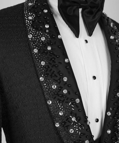 Beading Rhinestone Men Jackets Slim Fit Blazer Coat Shawl Lapel Single ...
