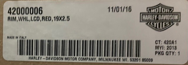 HARLEY-DAVIDSON RIMWHLLCDRED19X2.5 42000006 NEW OEM 42000006 | eBay