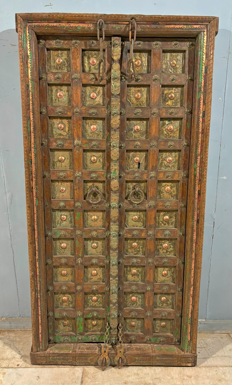 Antique Teak Wood Big Size Door With Frame 3x6 Feet Original Fine Brass ...